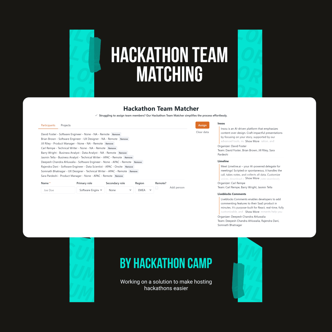Hackathon team matcher - free tool