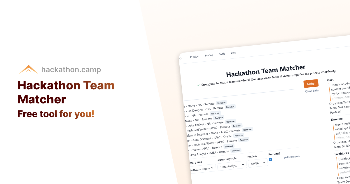 Hackathon team matcher - free tool